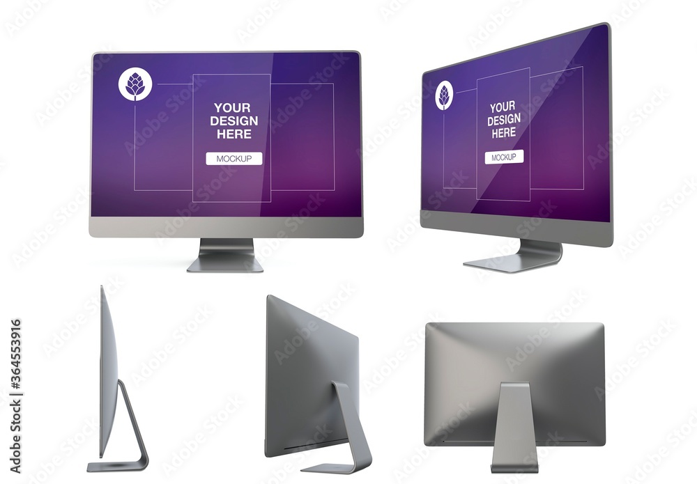 Desktop Computer Mockup in Different Views Stock Template | Adobe Stock