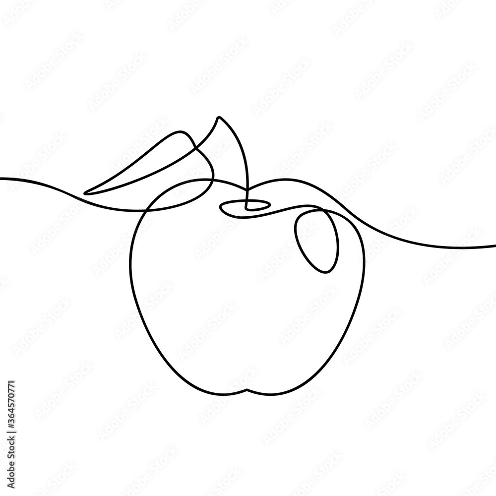 Apple continuous line drawing, Black and white vector minimalistic ...