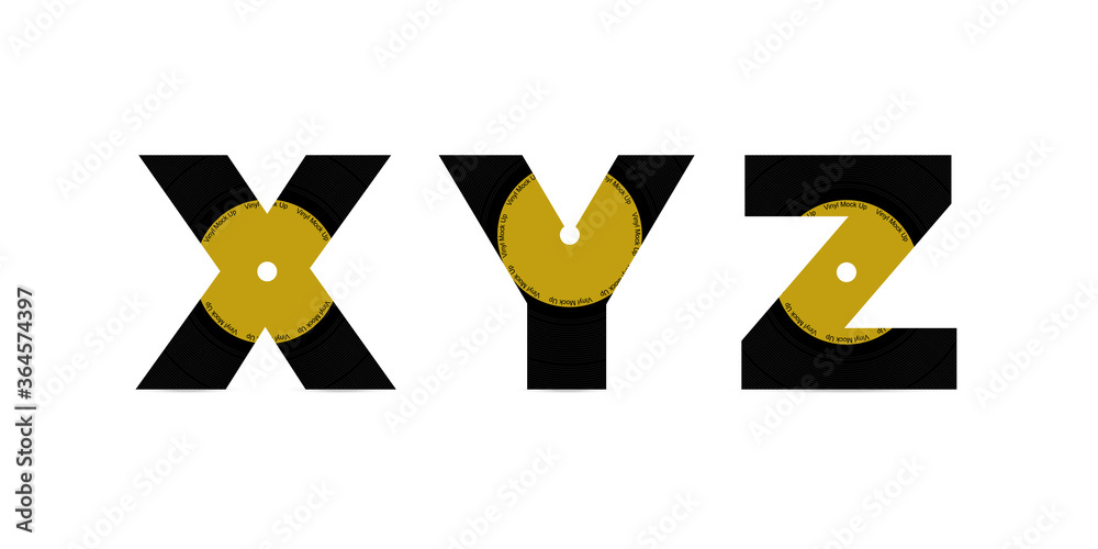 Abstract black vinyl disc modern alphabet font. Typography disco music ...