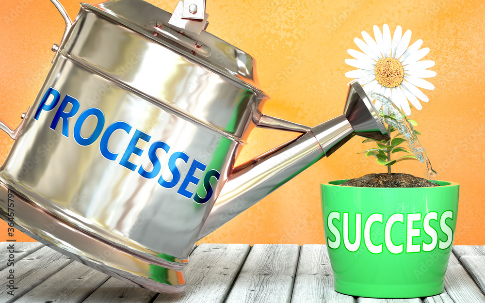 Processes helps achieving success - pictured as word Processes on a ...