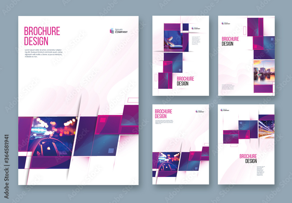 Business Report Cover Layout Set with Purple Elements Stock Template ...