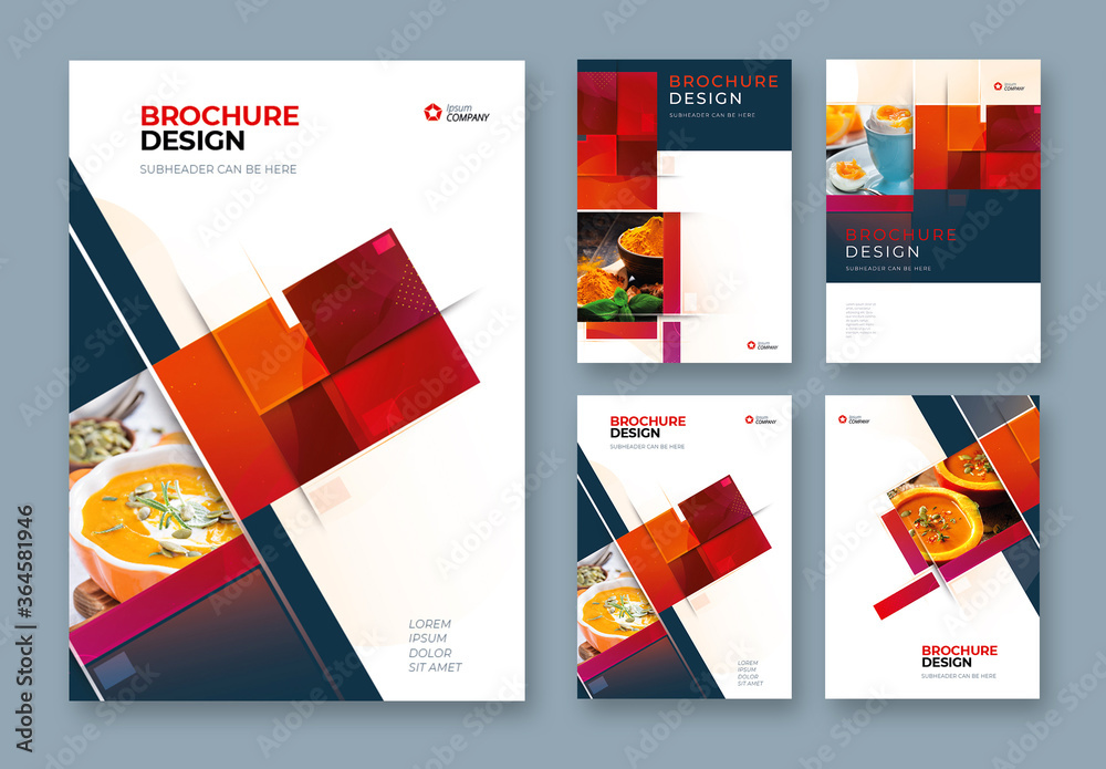 Business Report Cover Layout Set with Red and Dark Rectangles Stock ...