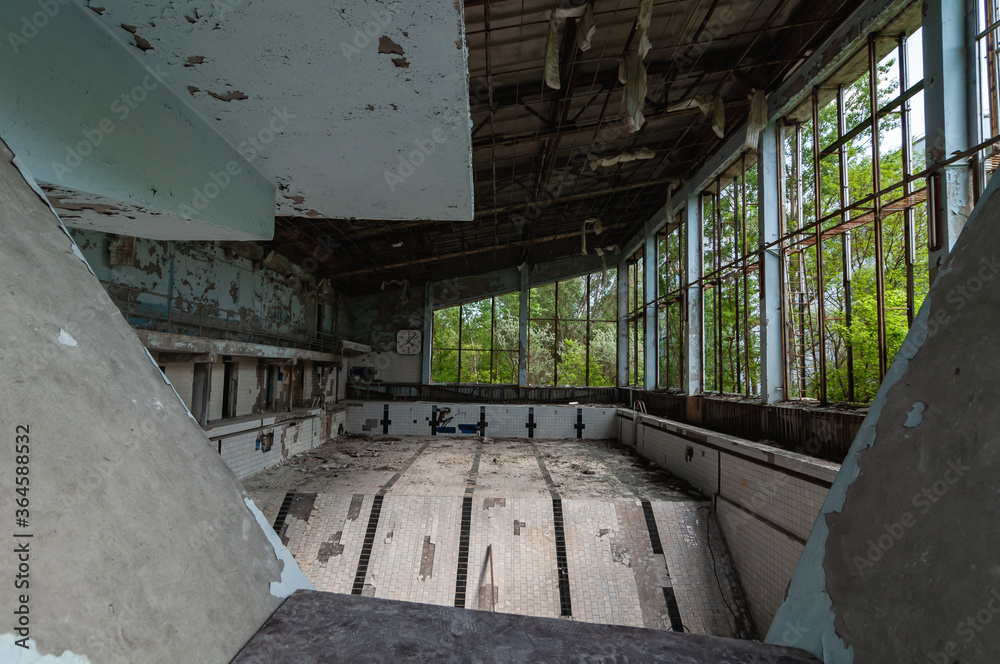 Azure Swimming Pool in Pripyat, Chernobyl exclusion Zone. Chernobyl ...