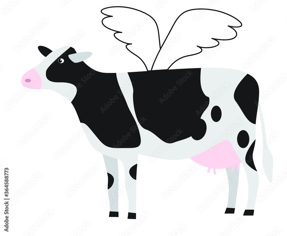 Vector illustration of funny cow with wings. Domestic animal ...