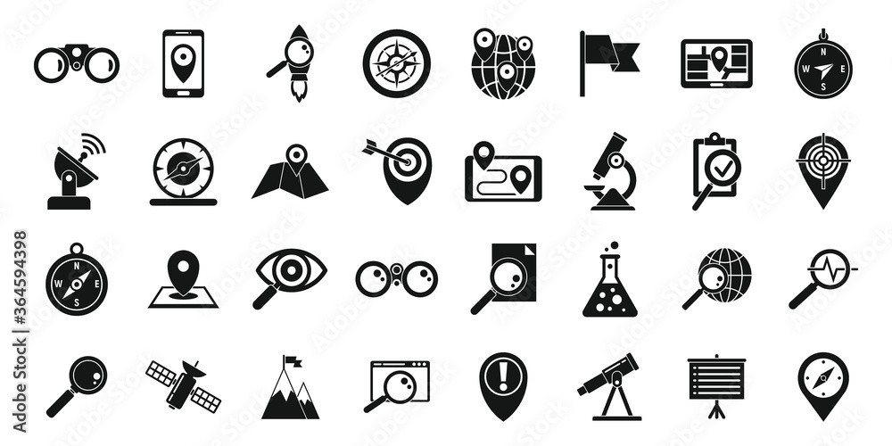 Exploration icons set. Simple set of exploration vector icons for web ...