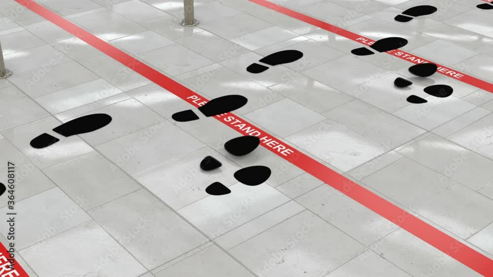 Stockvideo Couple of footsteps in the lineup at red queue line. The ...