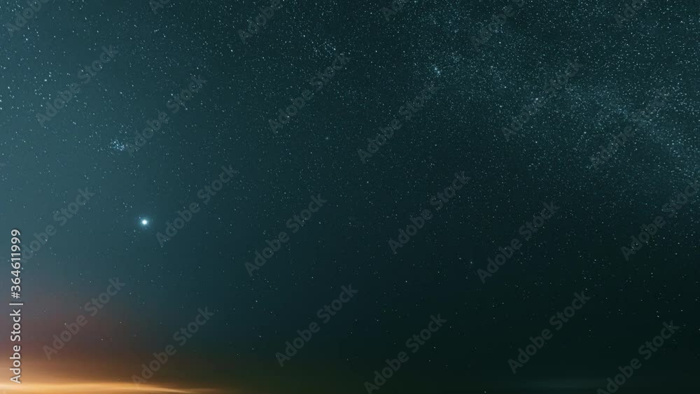 Night Starry Sky With Glowing Stars Above Countryside Field Landscape ...