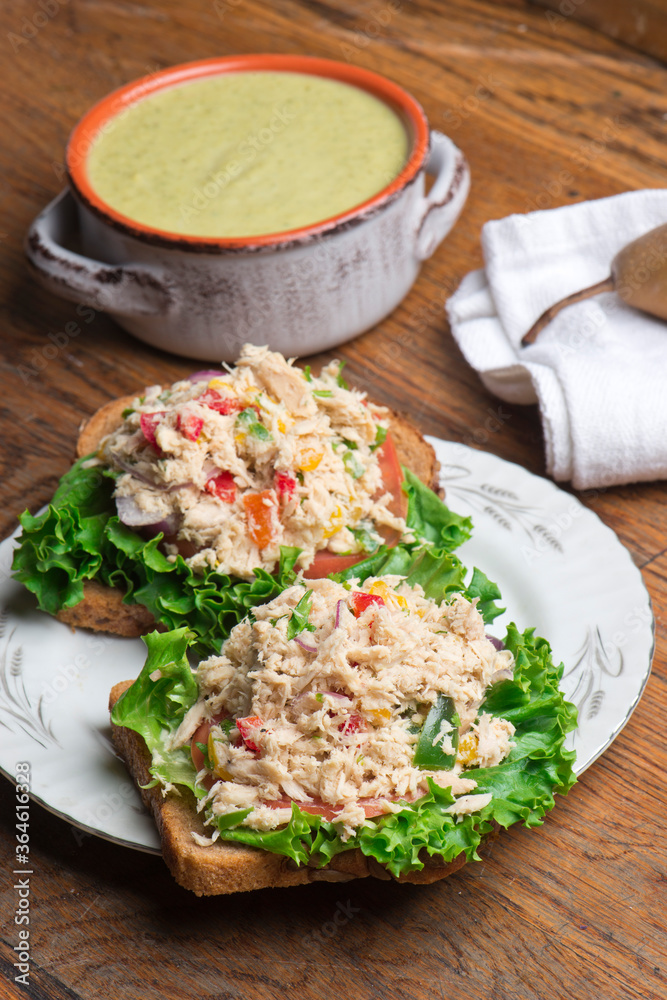 Tuna salad sandwich. Classic traditional American lunch menu item ...
