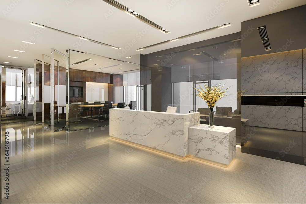 3d rendering modern luxury hotel and office reception and lounge with ...