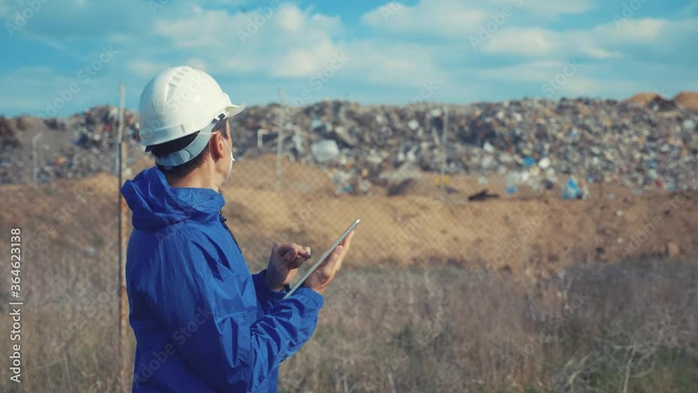 environmental pollution. man chemist scientist in a respirator mask ...