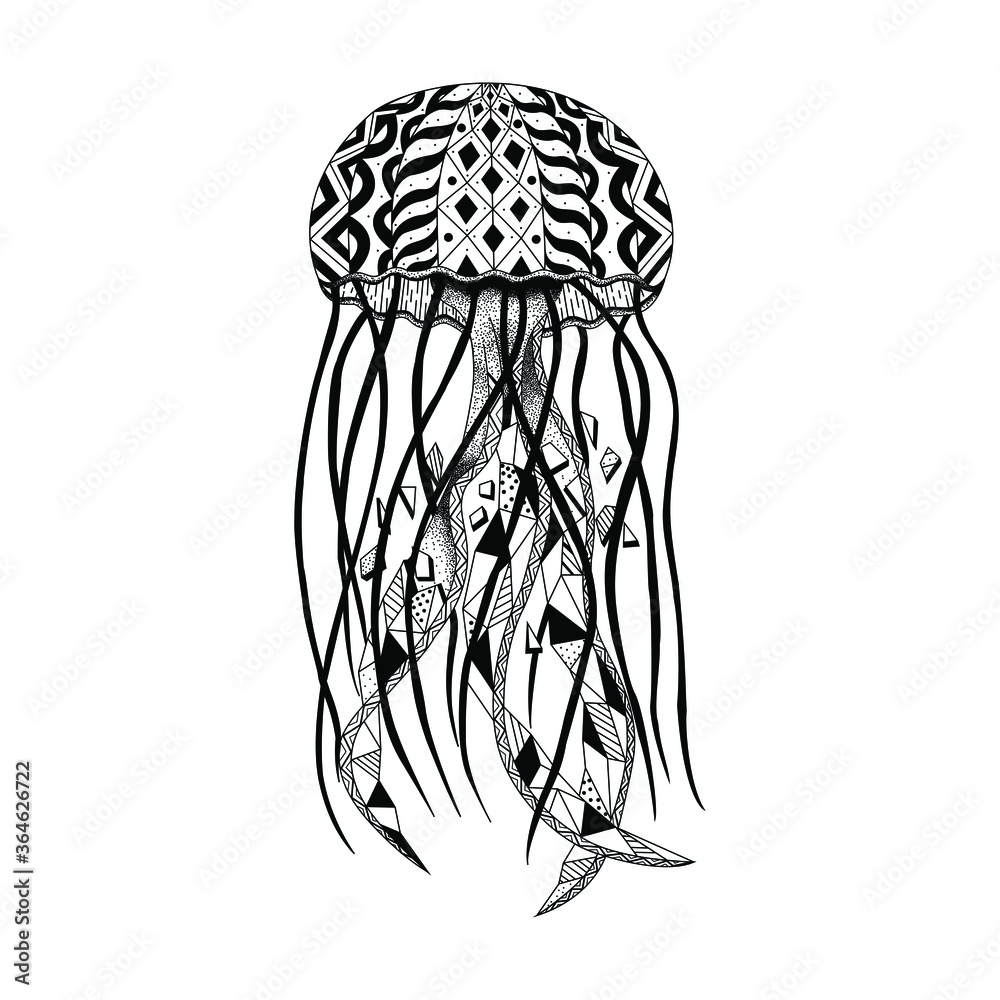 Medusa con líneas geométricas deformándose sus puntas. Estilo ...