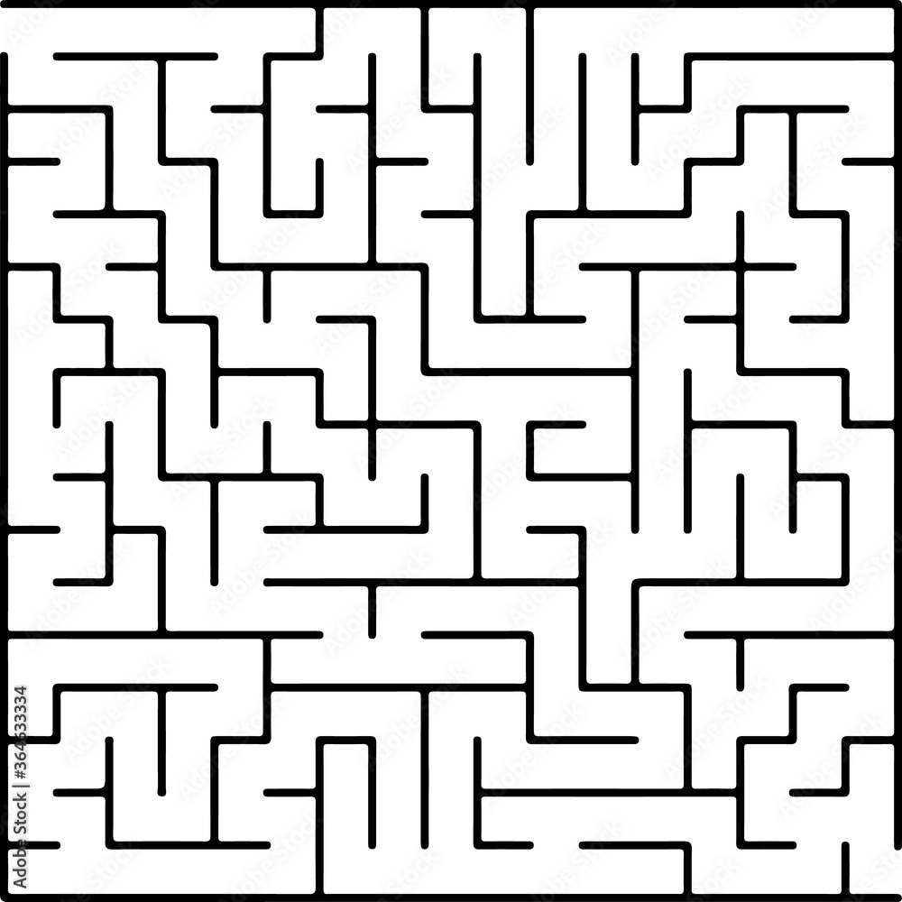 White vector background with a black maze. Black and white maze in a ...