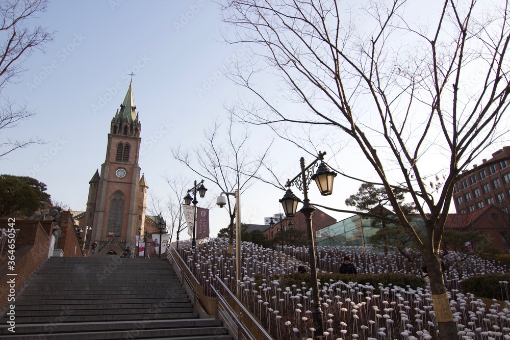 Seoul, South Korea - 14 February 2019: The stairs to Myeongdong ...
