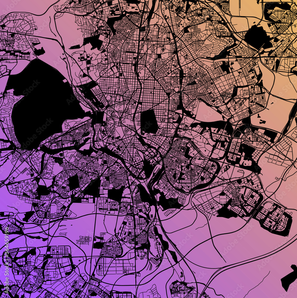 Madrid, Spain — urban vector city map of capital city with parks, roads ...