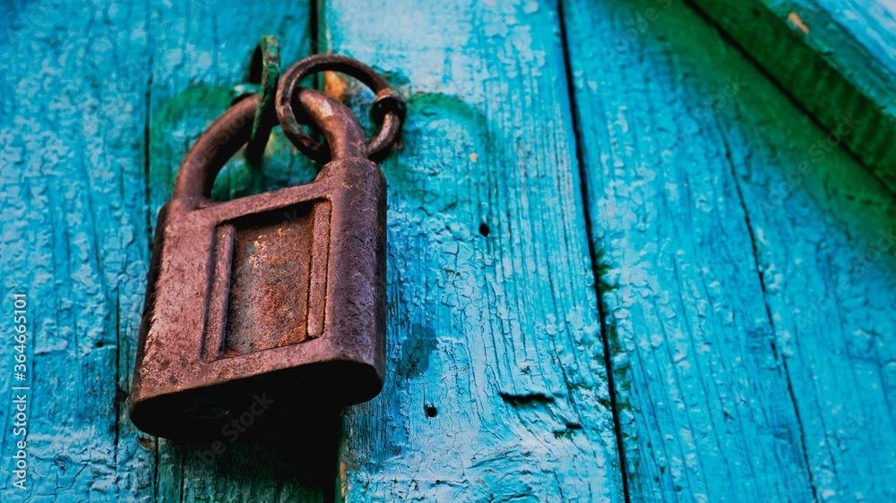 Old lock vintage door colorful photo close up. Old wooden door gate ...