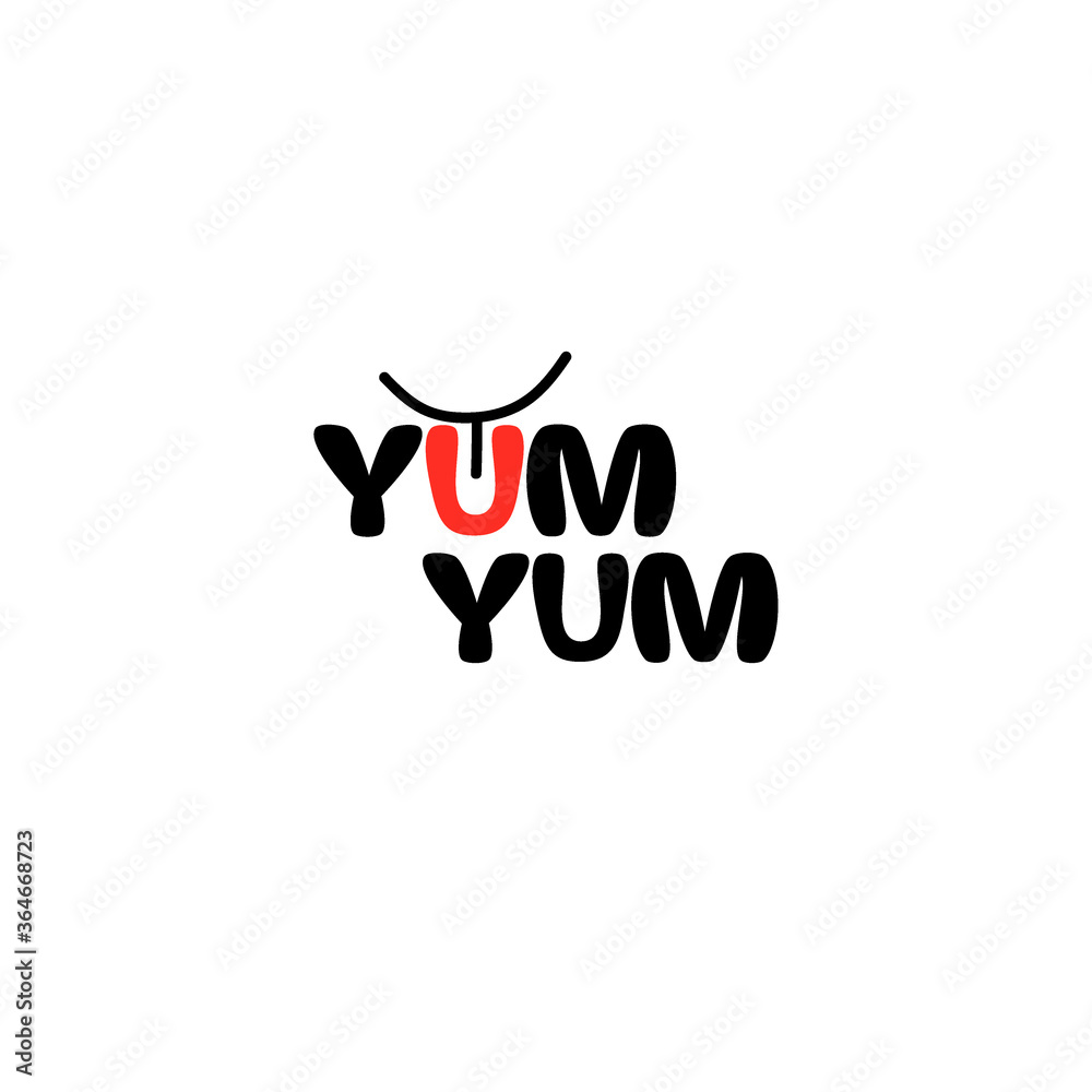 Yum Yum logo text. Cartoon hand drawn calligraphy style.Design doodle ...