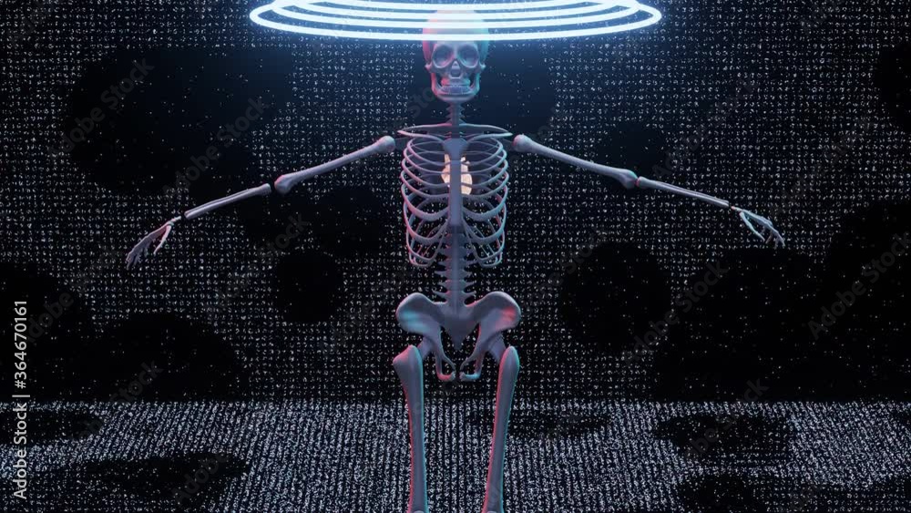 Futuristic sci fi skeleton opening his jaw at camera. 3D render ...