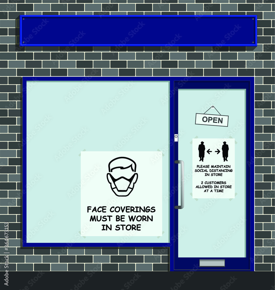 Face coverings to be worn in store sign in shop window following new ...