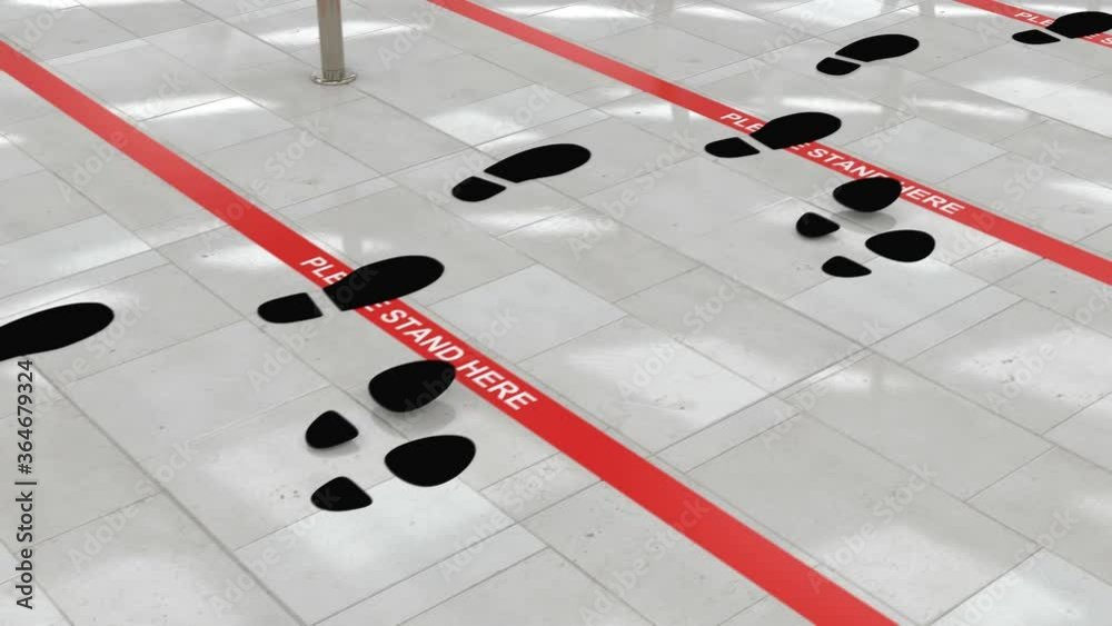 Stockvideo Couple moves in the queue and stops before red line on the ...