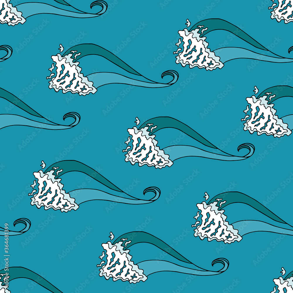 Ocean waves seamless pattern. Hand drawn doodle vector illustration ...