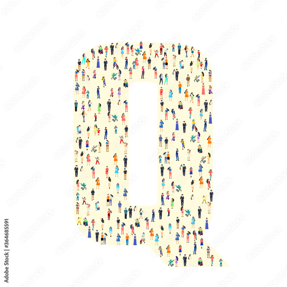 Large group of people in letter Q form. People font. Clean vector font ...