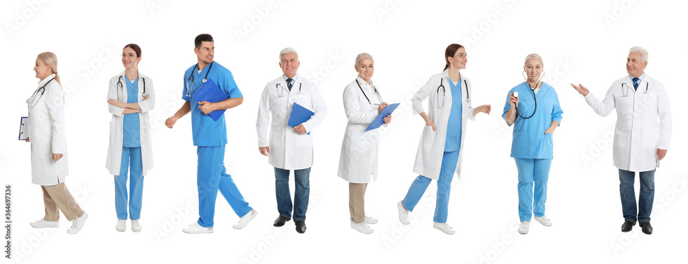 Collage with photos of doctors on white background, banner design Stock ...