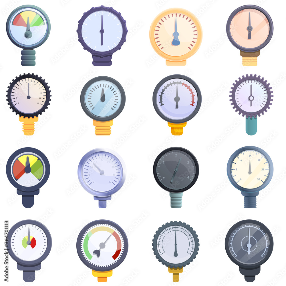 Manometer icons set. Cartoon set of manometer vector icons for web ...