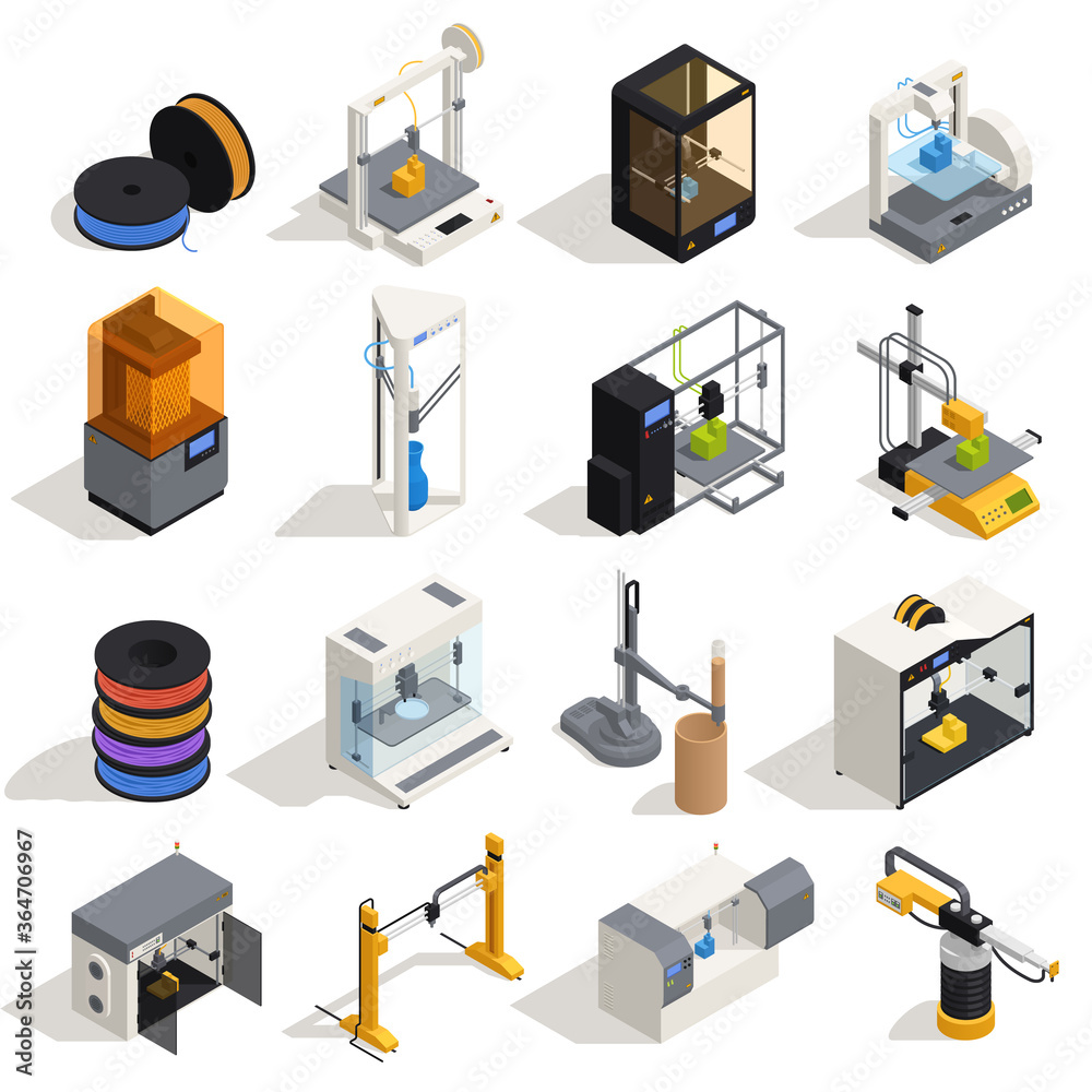 3d Printing Icons Set Stock Vector | Adobe Stock