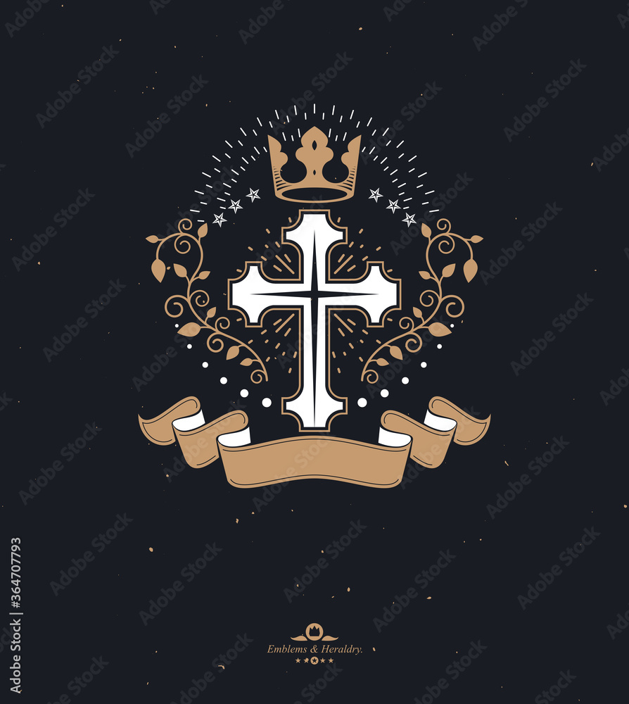 Cross Religious graphic emblem created using imperial crown and floral ...