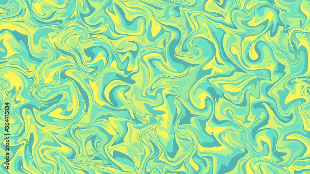 An abstract marble, paint swirl effect in a lemon yellow, green, aqua, blue colour scheme ...