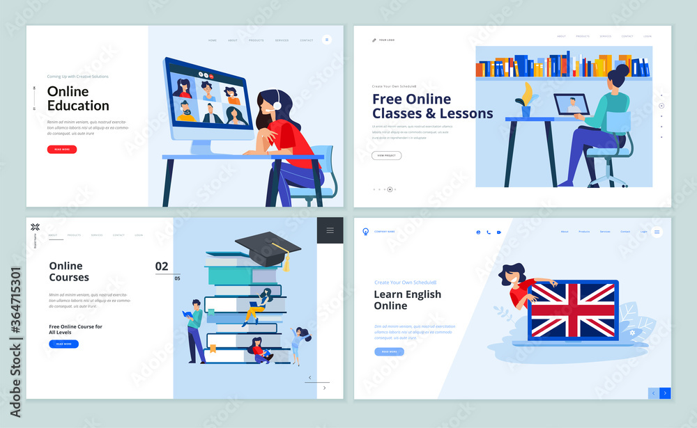 Web page design templates of distance education, online training and ...