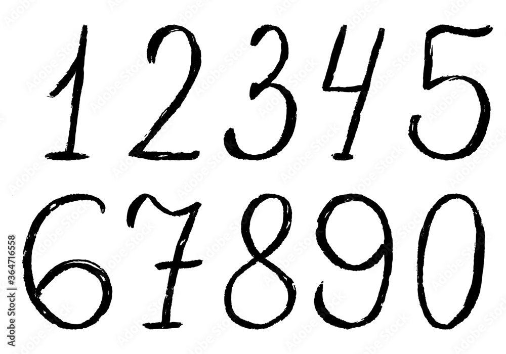 Set of handwritten numbers isolated on white background. Hand drawn ...