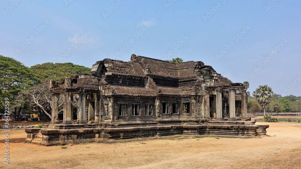 Angkor Wat library building. Sunny summer day. The ruins of an ancient ...
