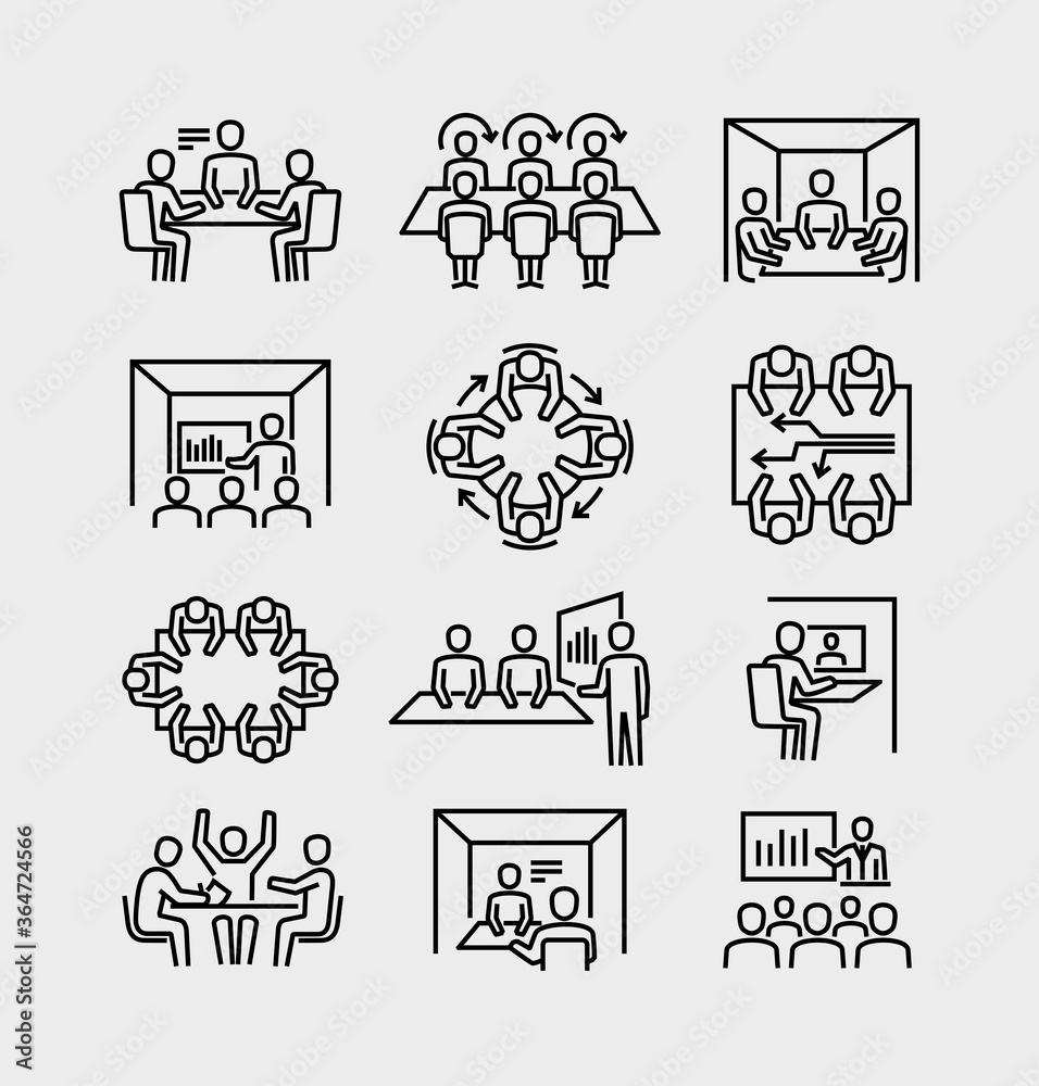 Business Meeting Room Vector Line Icons Set Stock Vector | Adobe Stock