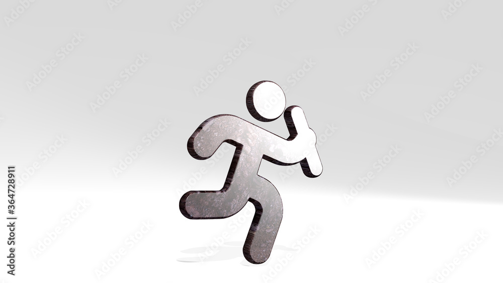 athletics team running casting shadow with two lights. 3D illustration ...