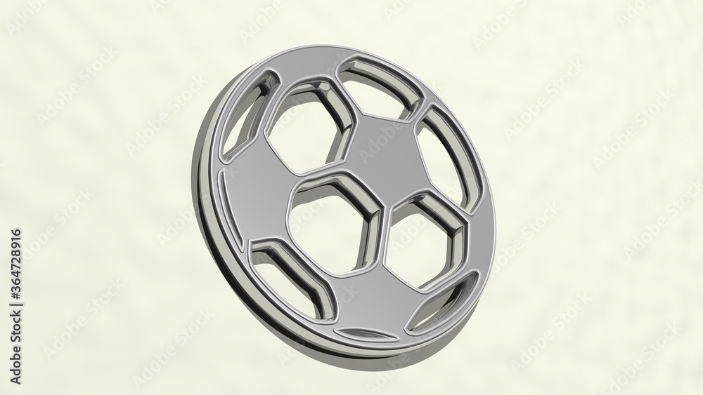 soccer ball from a perspective on the wall. A thick sculpture made of ...
