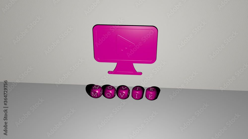 3D illustration of MOVIE graphics and text made by metallic dice ...