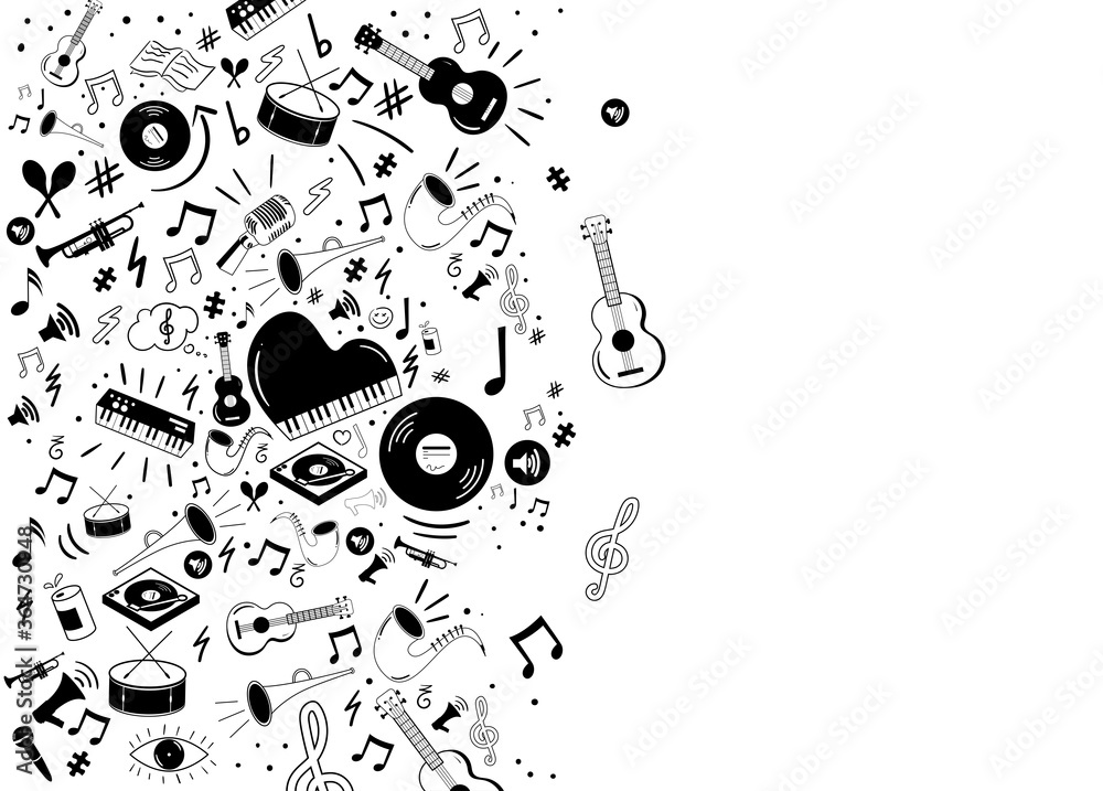 sfondo, icone, simboli, strumenti musicali, musica, concerto Stock ...