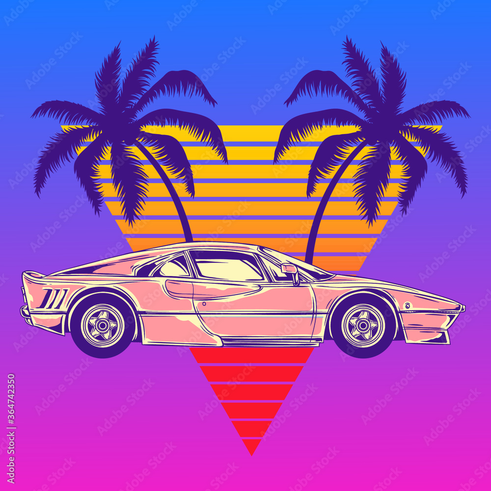 vintage car on the beach vector Stock Vector | Adobe Stock