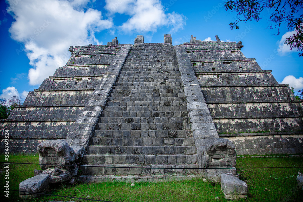 Snake Head Monuments At The El Castillo Temple, Chichen Itza, Mexico ...