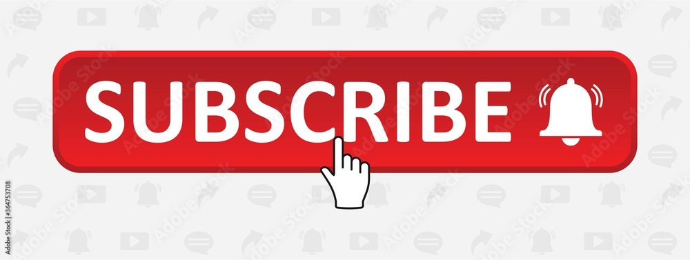 Subscribe red button, button with hand cursor and bell. subscribe ...