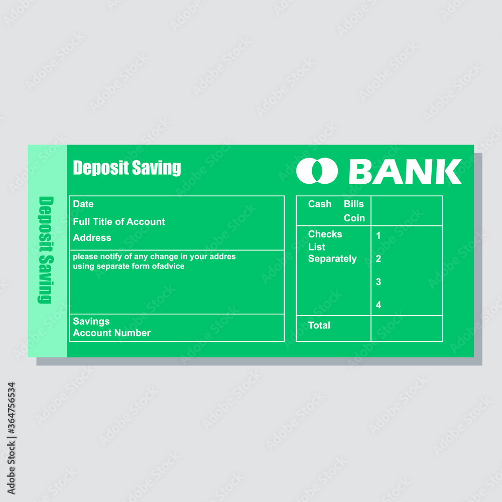 deposit saving account bank payment paper slip with text space to add ...