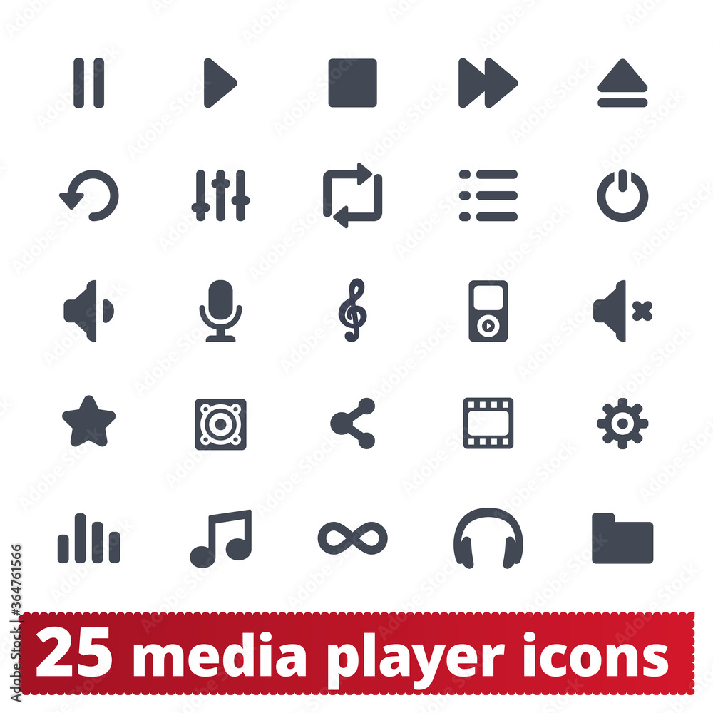 Music, media player vector icons. Vector collection of multimedia ...