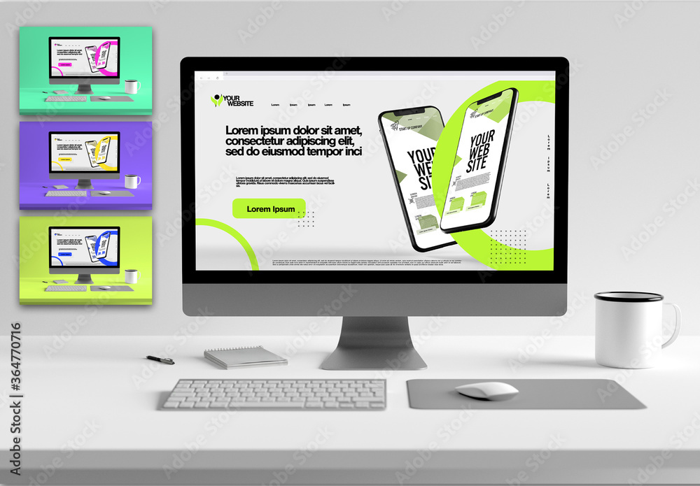 Mockup of a Desktop Computer Stock Template | Adobe Stock