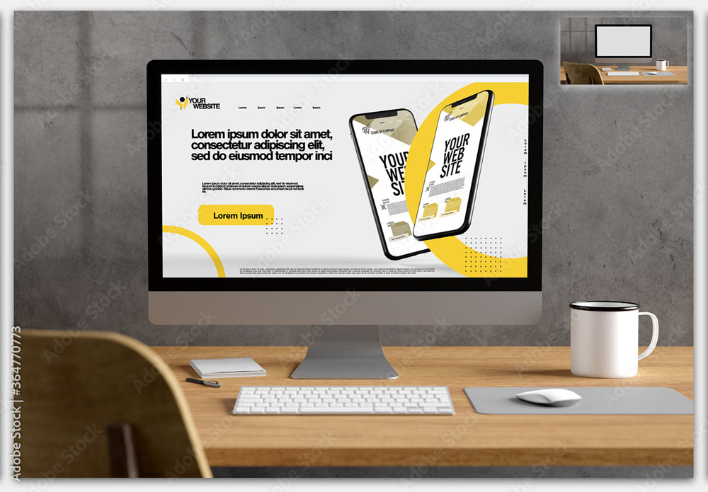 Mockup of a Desktop Computer Stock Template | Adobe Stock
