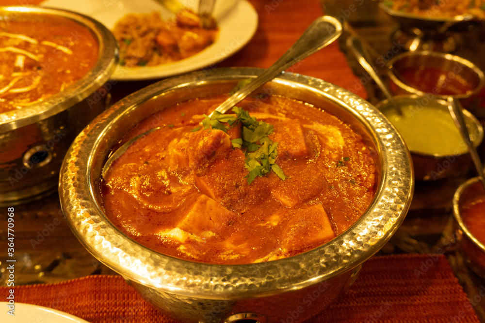Close up shot of Indian traditional food. Shahi paneer. Tasty spicy ...