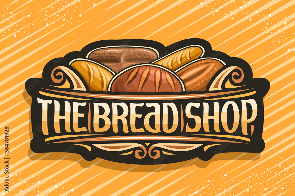 Vector logo for Bread Shop, dark label with illustration of pile ...