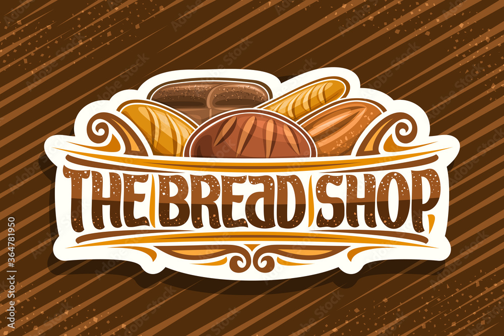 Vector logo for Bread Shop, cut paper label with illustration of heap ...