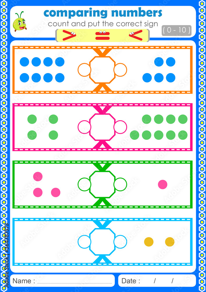 comparing numbers worksheet for education, More, less or equal ...