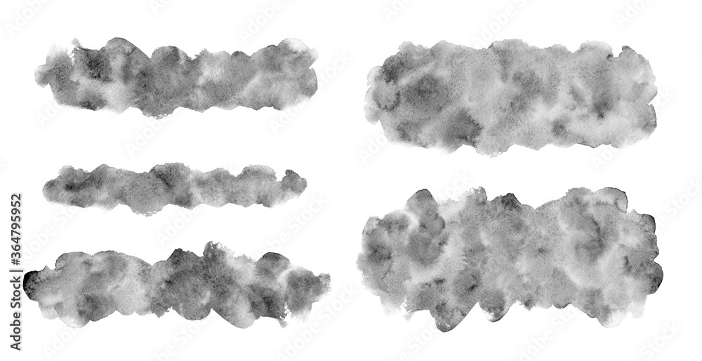 Grey, gray, black and white long watercolor strokes, deckled edge ...